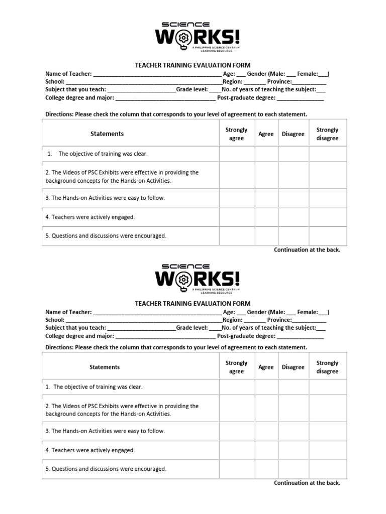 GIDA 3_Teacher Training Evaluation Form | PDF | Teachers | Pedagogy