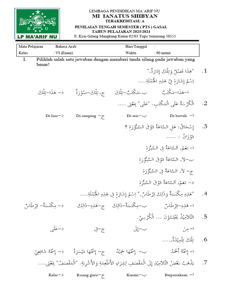 Soal Pts Gasal Barab 6 2023 | PDF