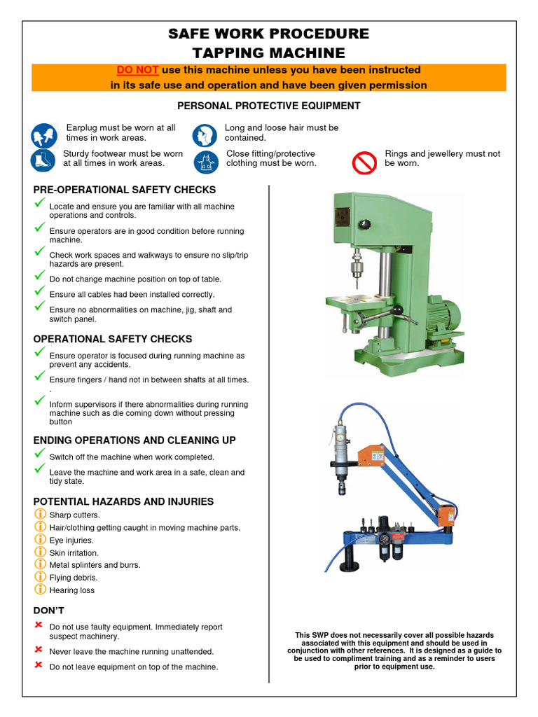 SWP - Tapping LI | PDF | Personal Protective Equipment | Working Conditions