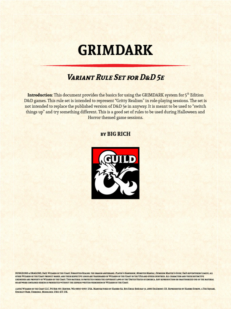 GRIMDARK Dungeons & Dragons (2.0) | PDF | Dungeons & Dragons | Wizards ...