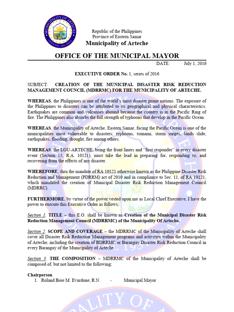 E.O. 1-16 MDRRM | PDF | Government