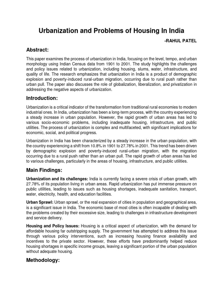 URBANISATION AND PROBLEMS OF HOUSING | PDF | Urbanization | Affordable ...