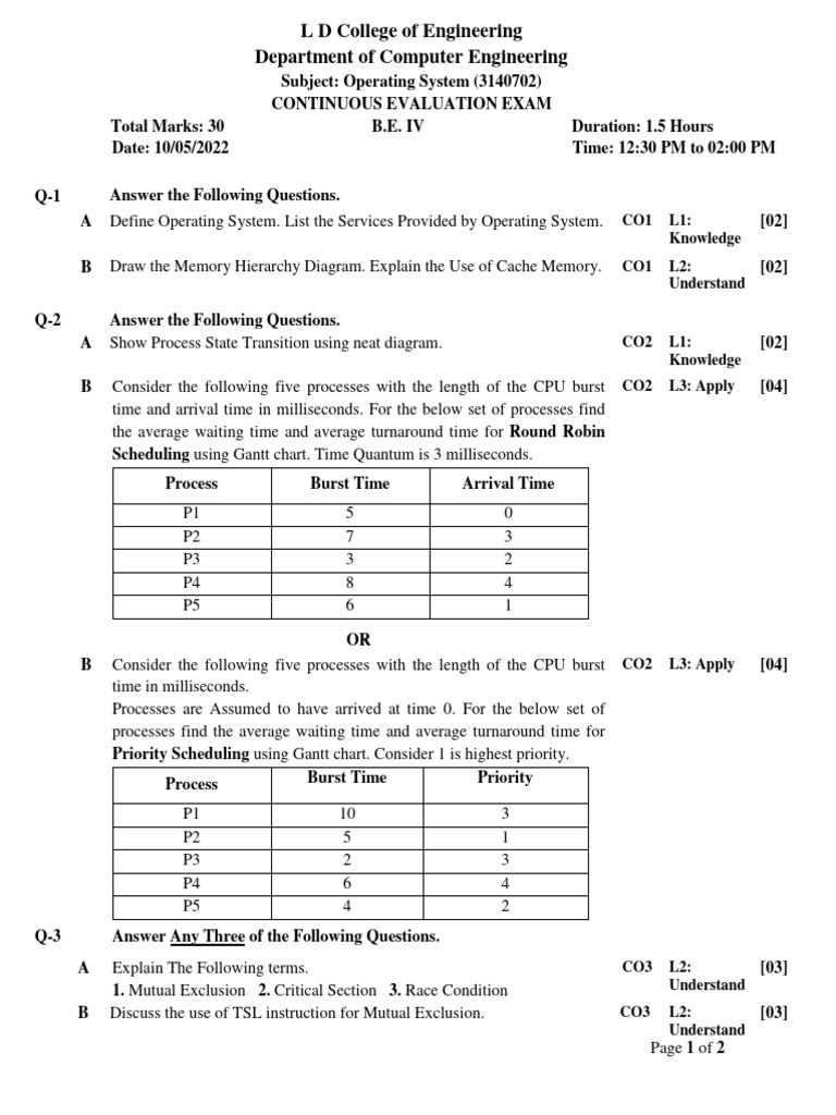 2021 22 Os Mid Paper | Download Free PDF | Computer Architecture | Computing