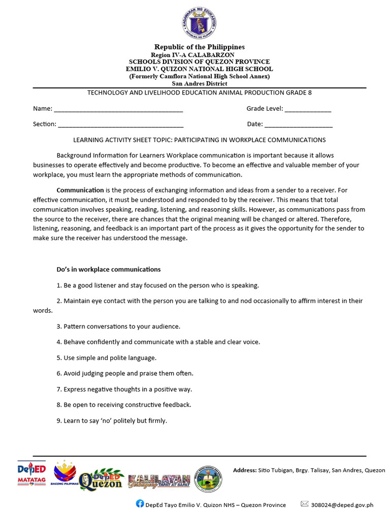Las Grade 8 Tle | PDF | Communication | Body Language