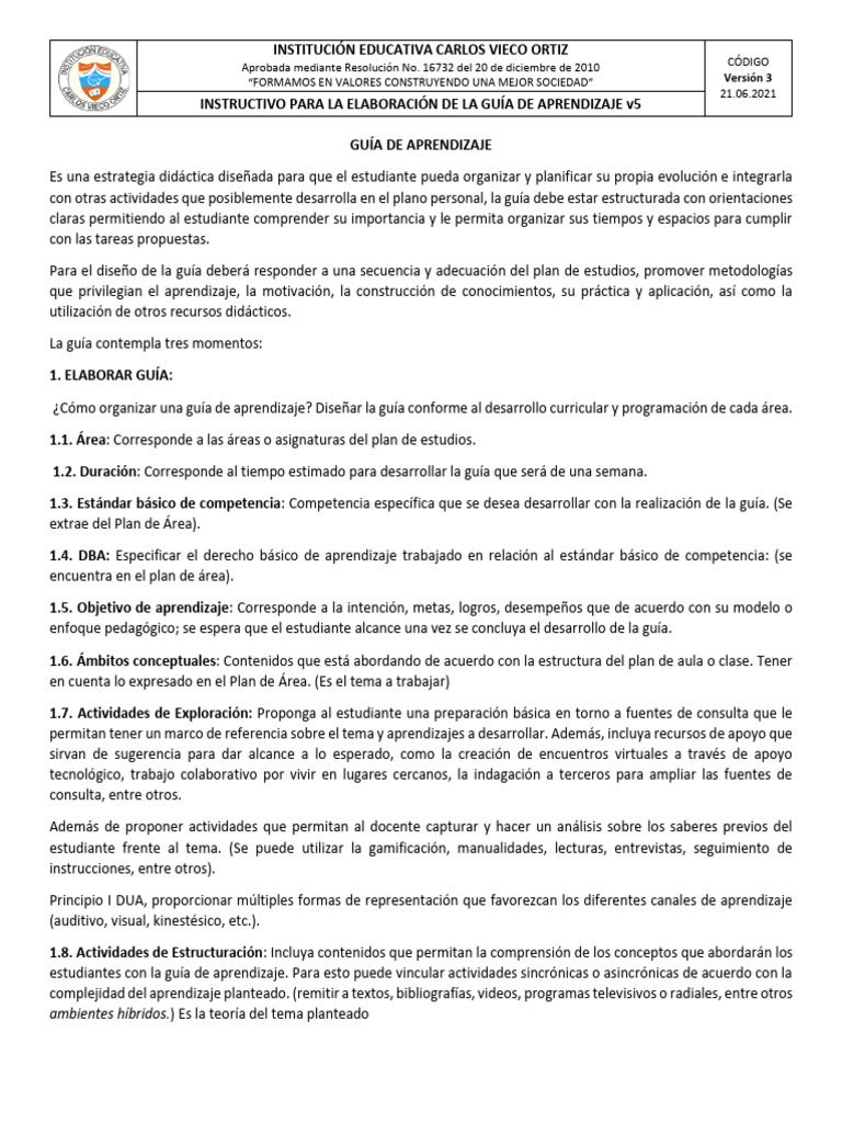 Instructivo para Llenar Formato de Guías. | PDF | Evaluación | Plan de estudios