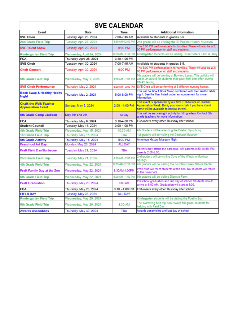 SVE Upcoming Events Calendar 2024 | PDF | Human Life Stages | Childhood