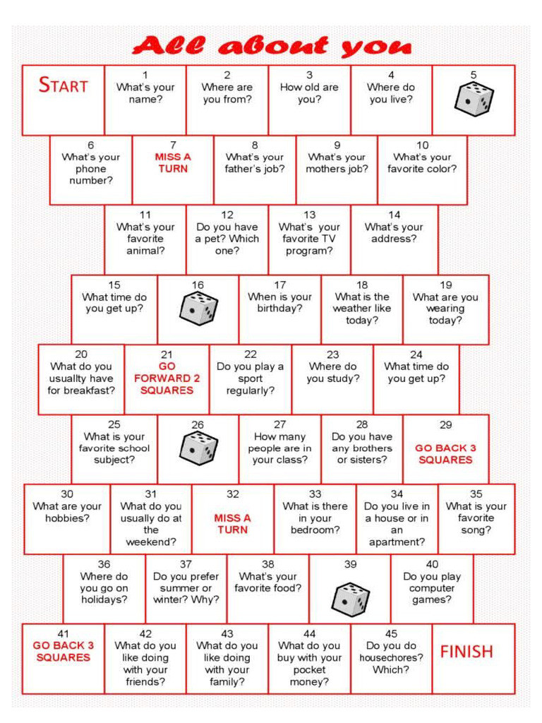 Esl - Easy Questions Boardgame | PDF