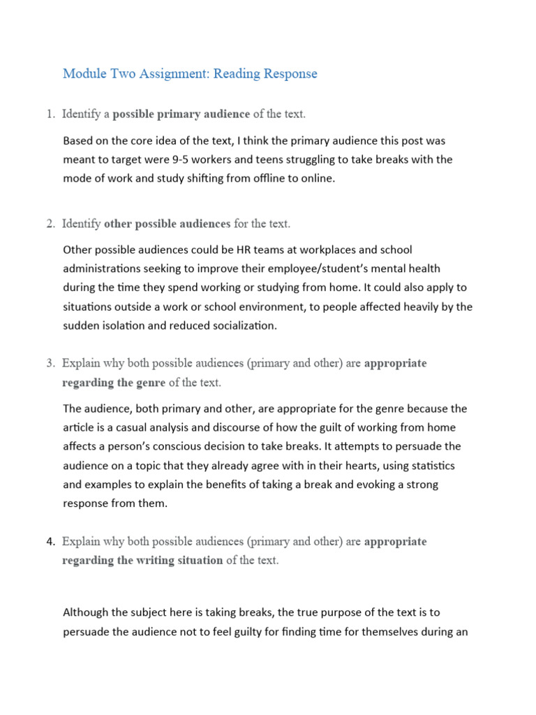ENG-130 Module Two Reading Response | PDF | Psychology | Social Psychology
