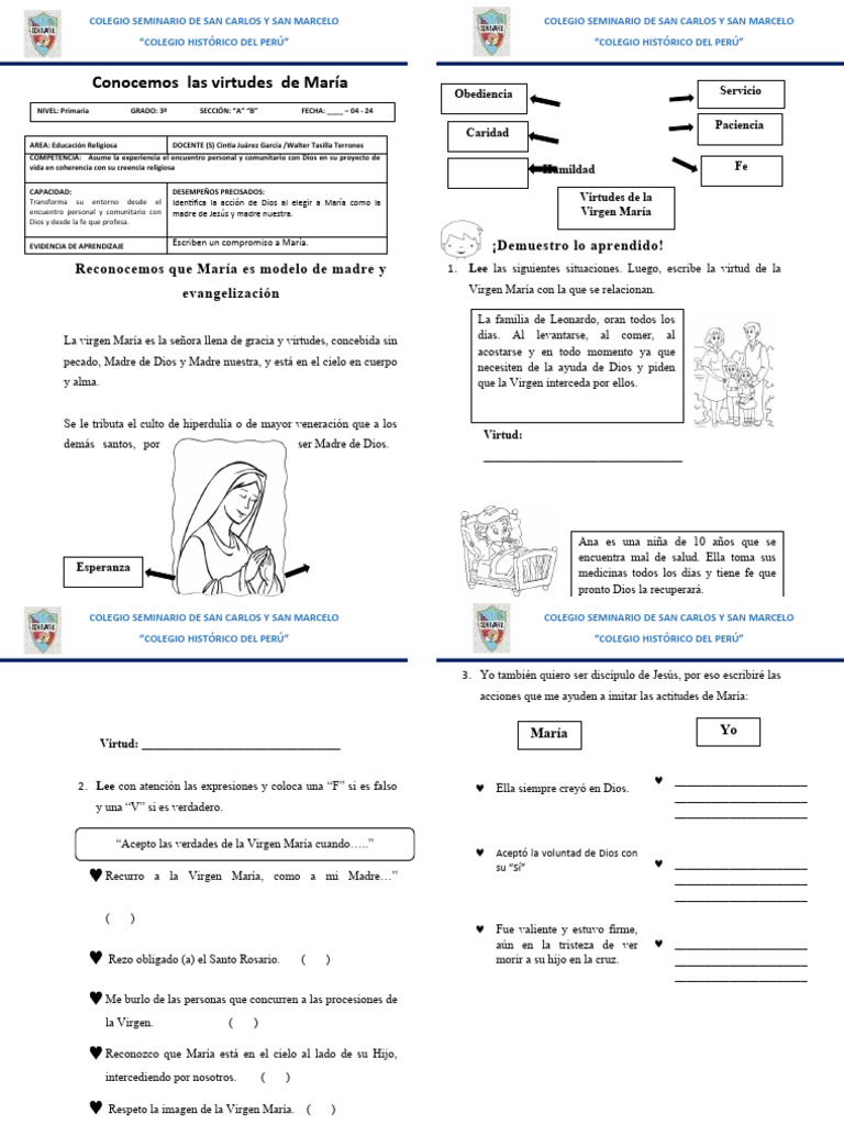 FICHA - La Virtudes de María | Descargar gratis PDF | María, madre de Jesús | Fe