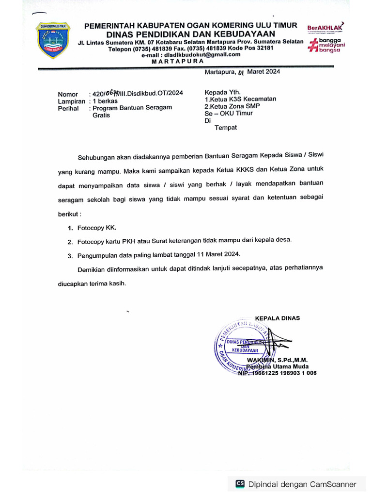 Surat Edaran Bantuan Seragam Pdf