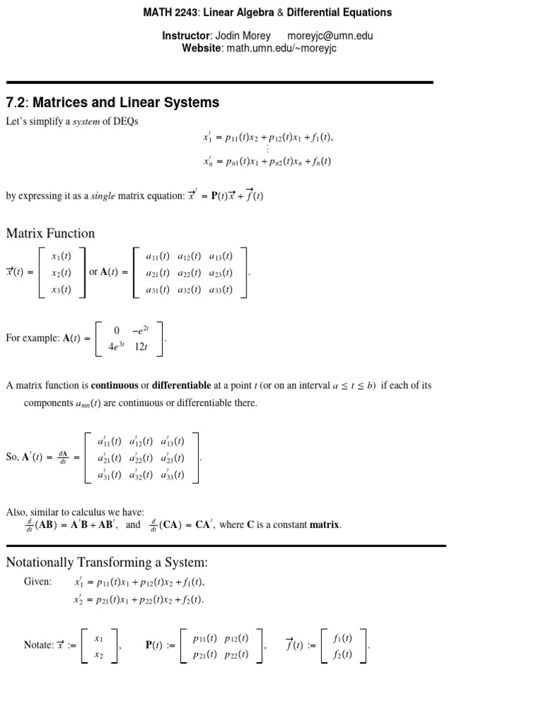 7 2 Matrices And Linear Systems Pdf Matrix Mathematics System Of Linear Equations