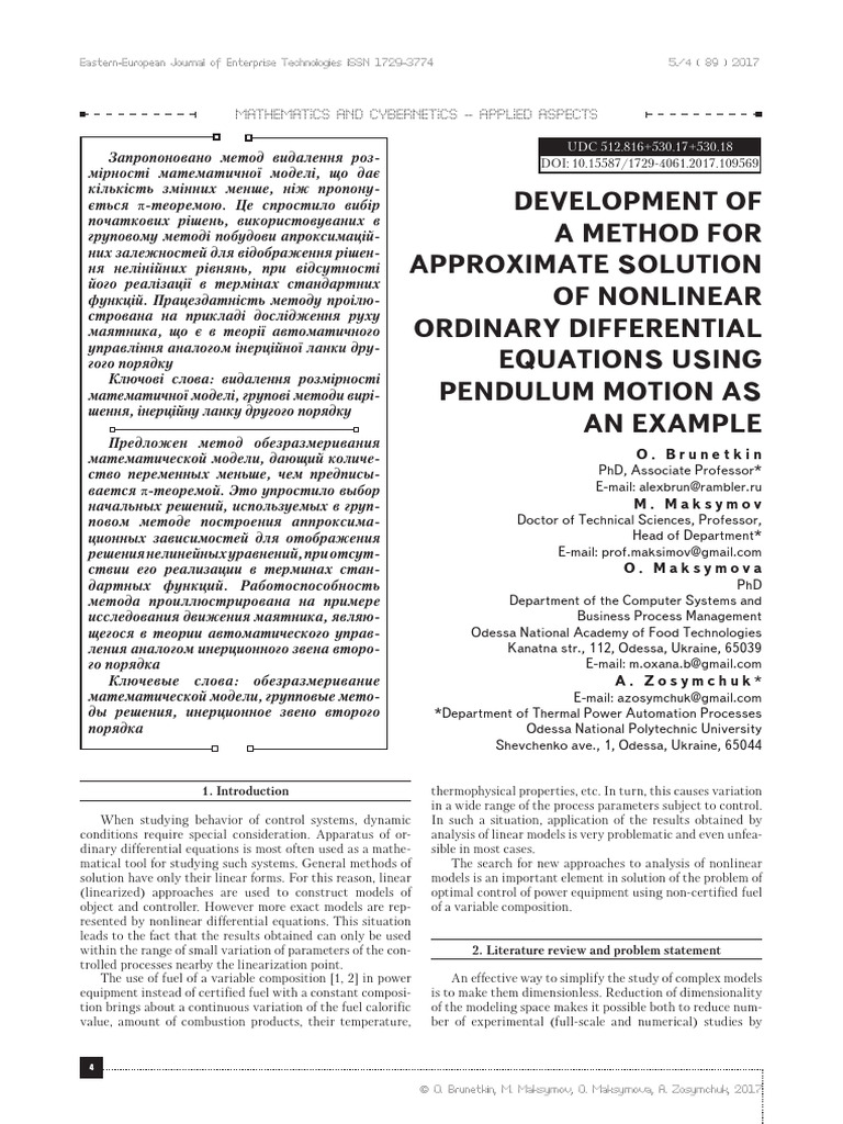 Development of A Method For Approximate 6ce65fc8 | PDF | Equations | Nonlinear System