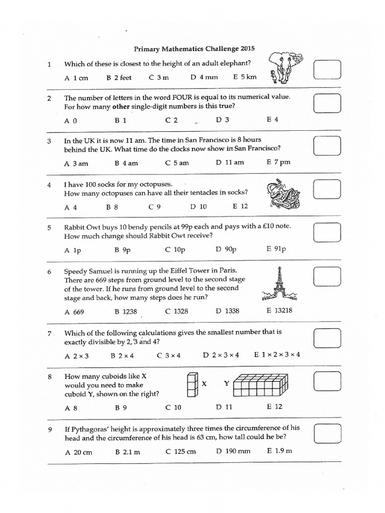 2015 Fobisia Primary Math Challenge | PDF