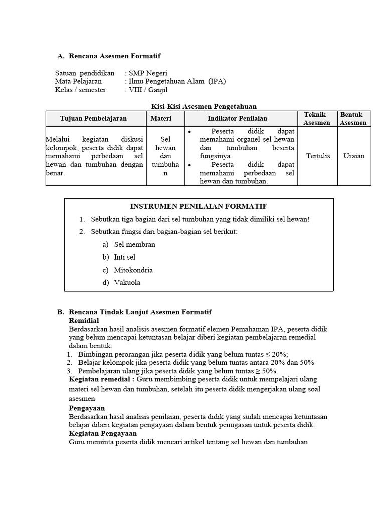 Rencana Asesmen Formatif | PDF