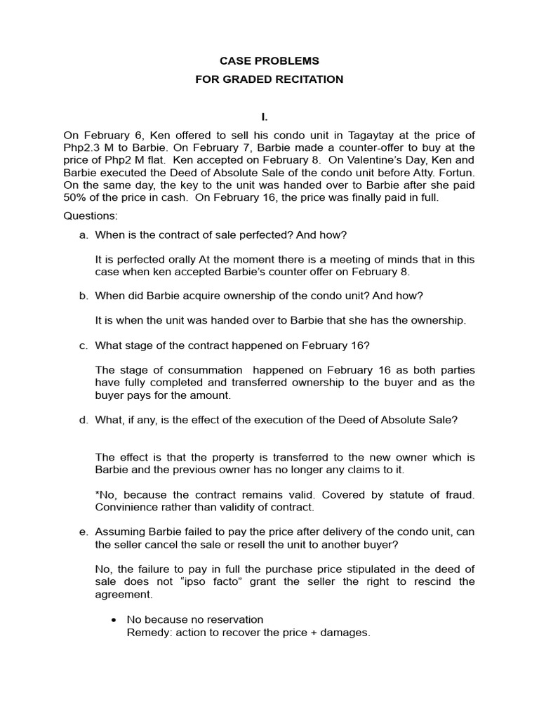 Case Problems Sales | PDF | Foreclosure | Mortgages