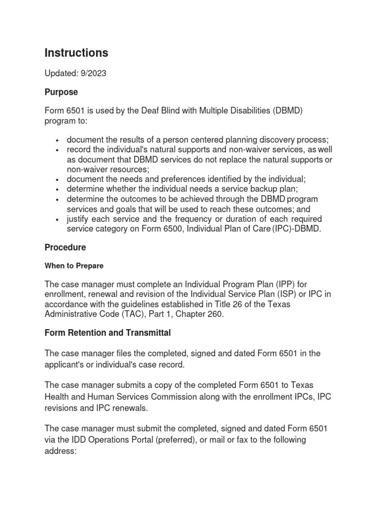 Form 6501 Instructions | PDF | Legal Guardian | Nursing