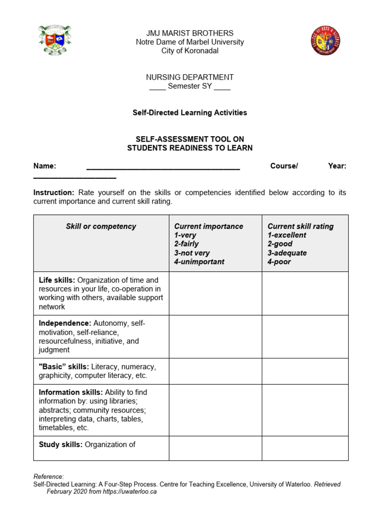 Student Readiness Self-Assessment Tool | PDF | Learning | Education Theory