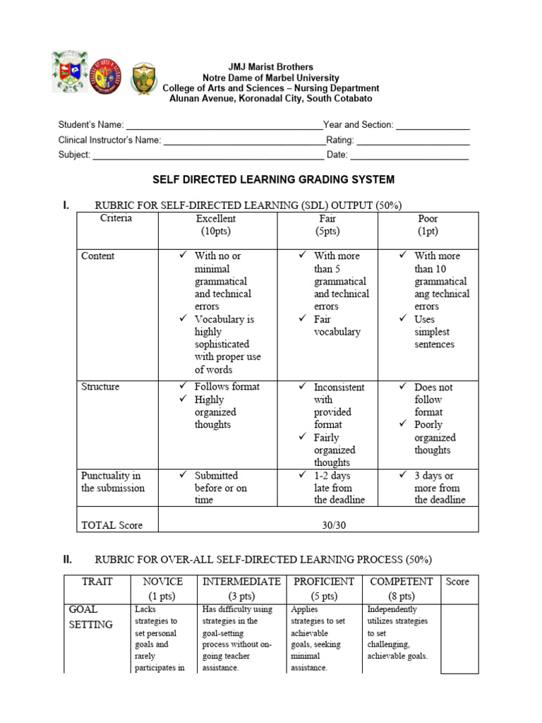 SELF-DIRECTED-LEARNING-GRADING-SYSTEM-RUBRICS | PDF | Learning | Goal ...