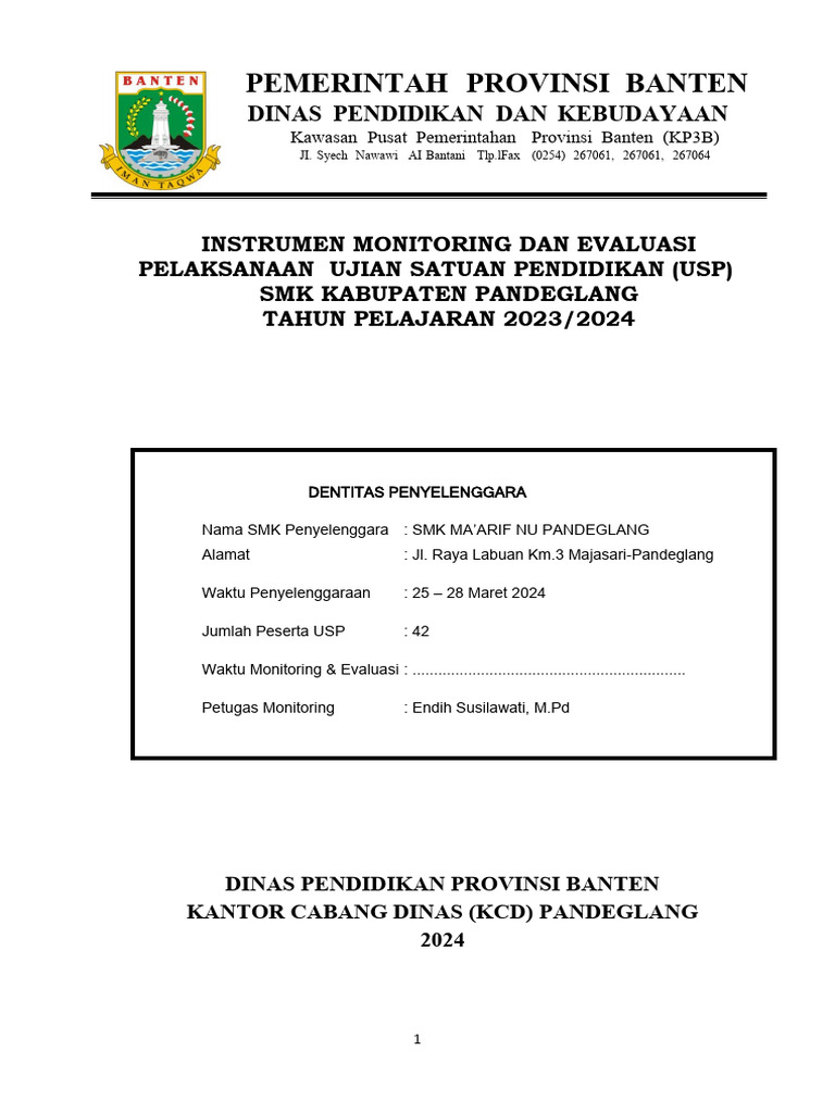 Instrumen Monev USP SMK 2024 | PDF