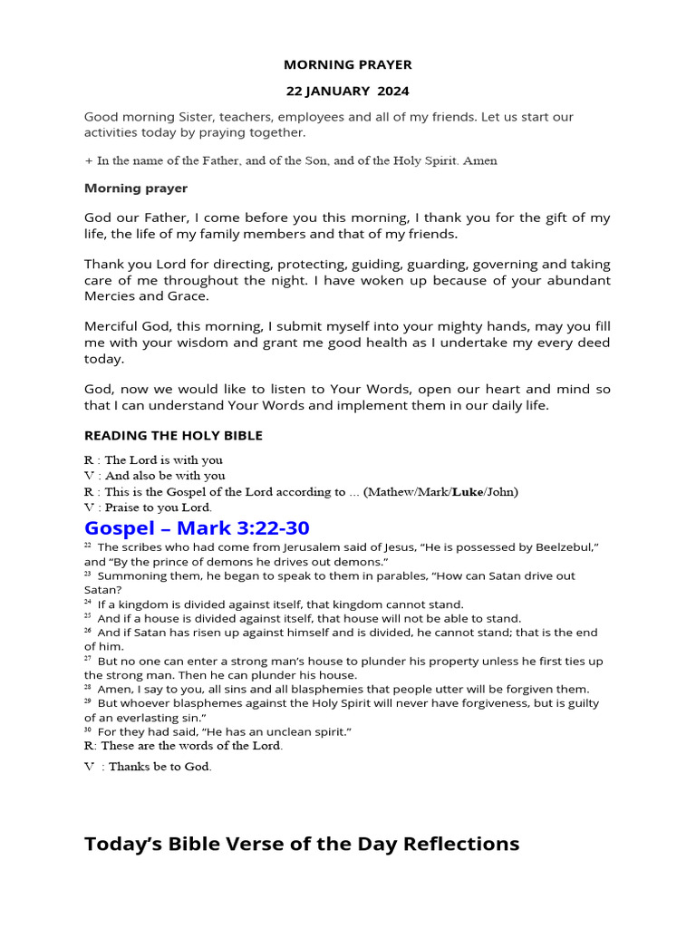 Morning Prayer, 22 January 2024 | PDF | Lord's Prayer | Forgiveness