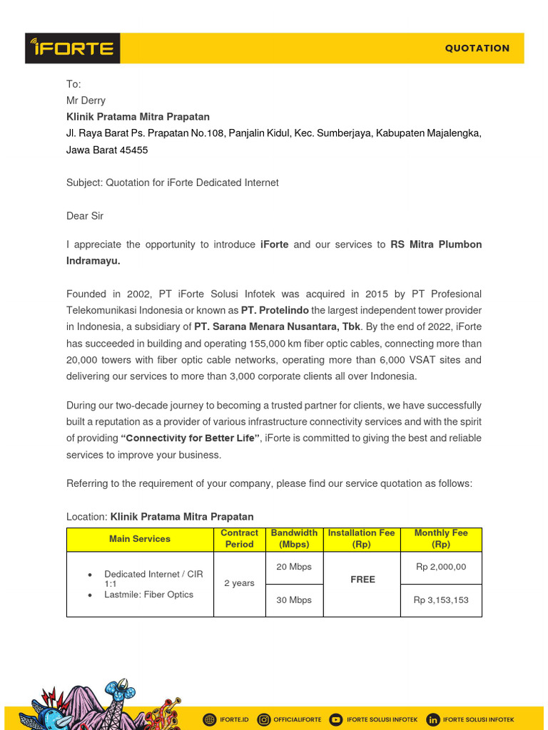 Quotation Iforte Klinik Pratama Mitra Prapatan | PDF | Internet ...
