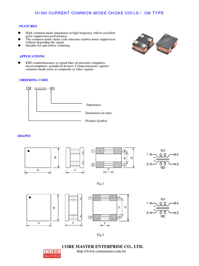 High Current Common Mode Choke Coils CM Type | PDF | Information And ...
