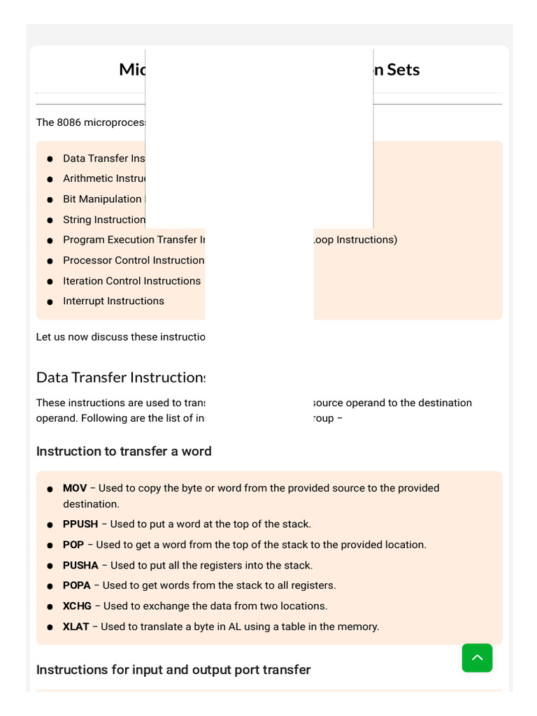 Microprocessor - 8086 Instruction Sets | PDF | Integrated Circuit ...