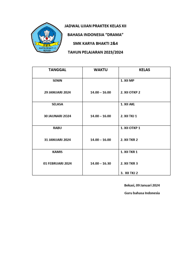 Jadwal KB 2 Ujian Praktek Bahasa Indonesia Kelas Xii | PDF | Ilmu Sosial | Kajian Bahasa Asing