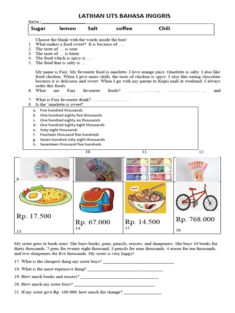 Latihan Pts B.ingg Kelas 5 | PDF