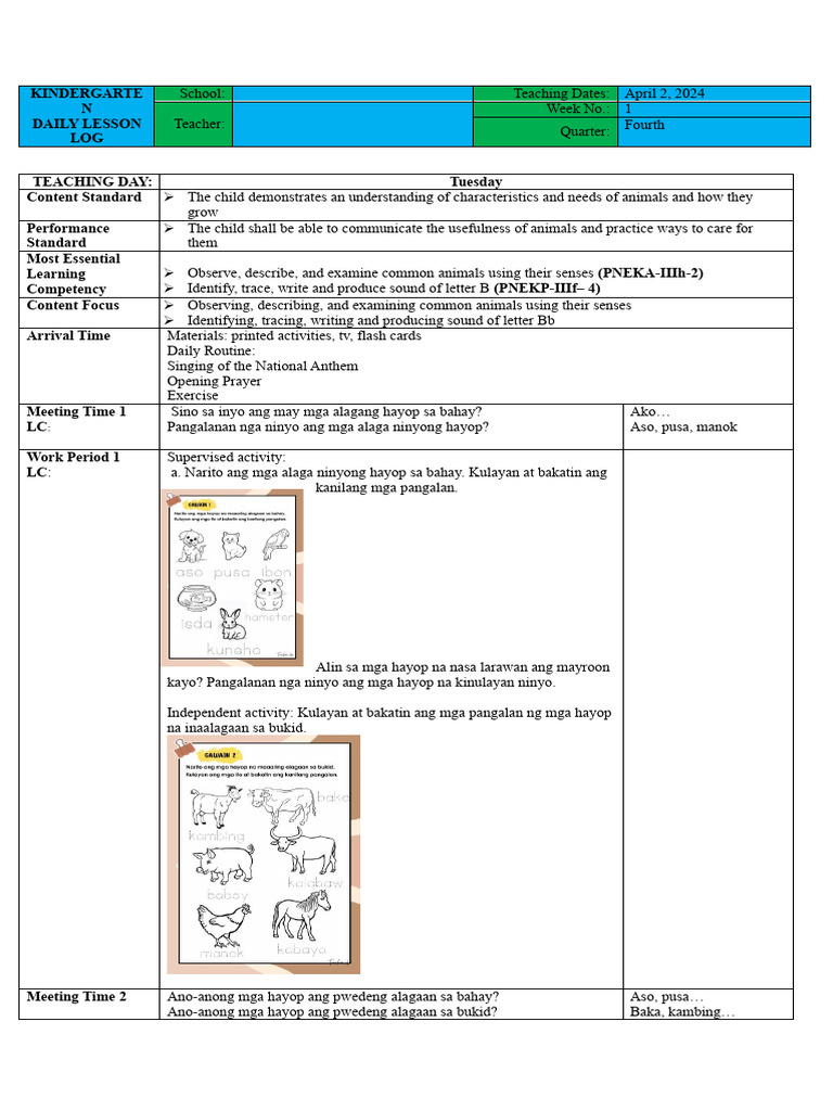 A. Lesson Log Kinder April 2 2024 | PDF