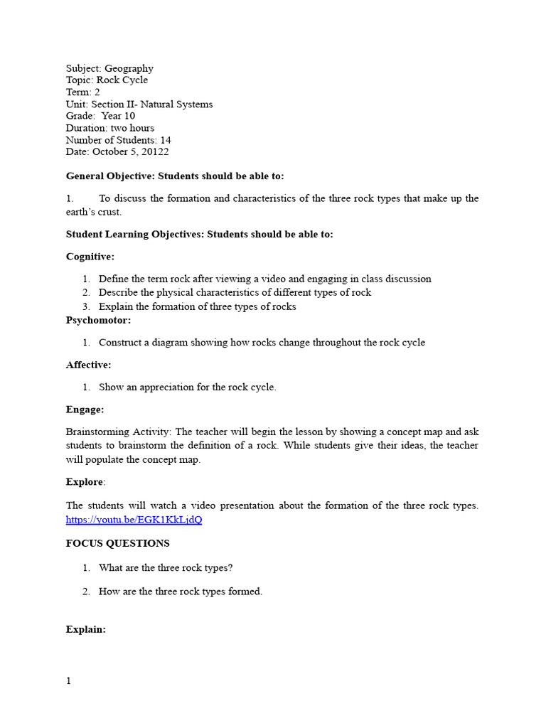 Lesson Plan Example | PDF | Rock (Geology) | Igneous Rock