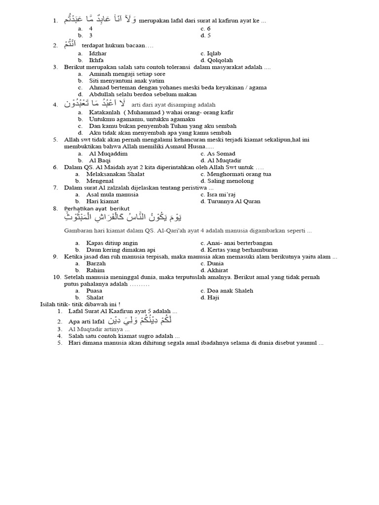 Latihan SOAL PTS PAI Kelas 6 | PDF