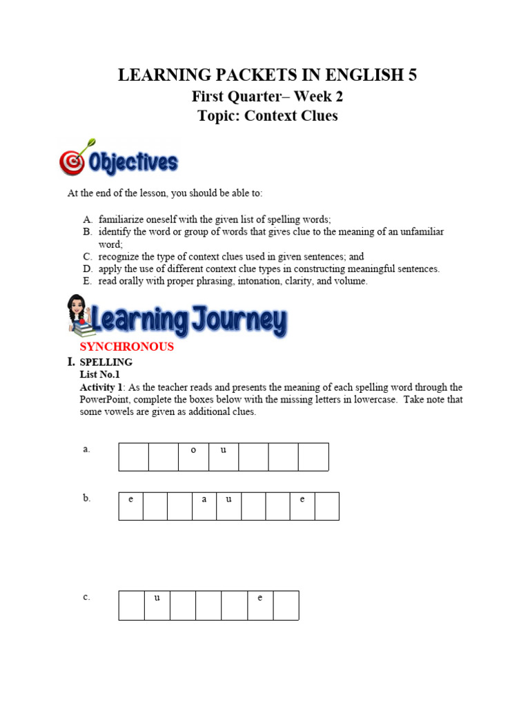 Learning Packet 2 in English-Context Clues | PDF | Linguistics