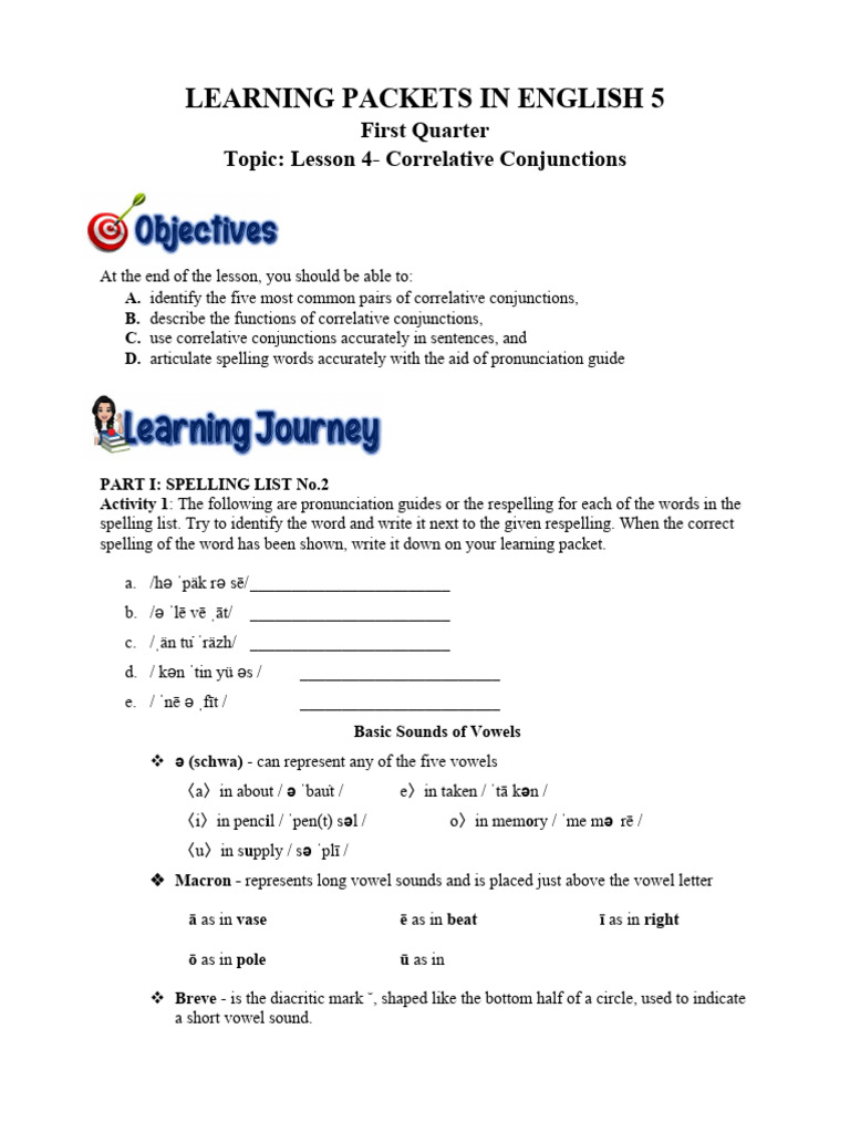 Learning Packet 4 in English Correlative Conjunctions1 | PDF | Linguistics | Language Mechanics