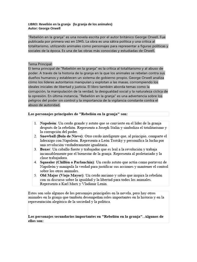 CSD Resumen Libro Revelion en La Granja | PDF | Ficción general