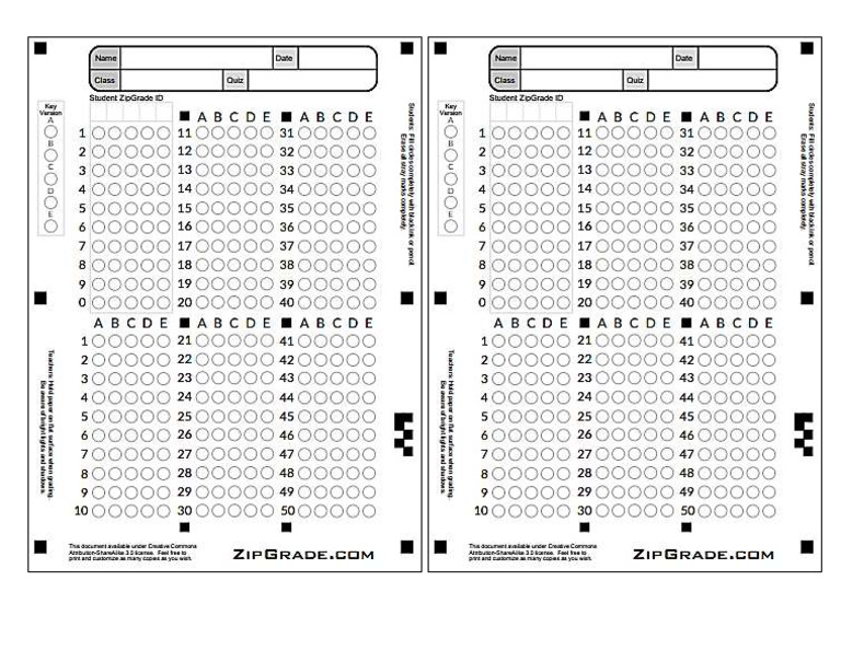 50 Items Answer Sheet | PDF
