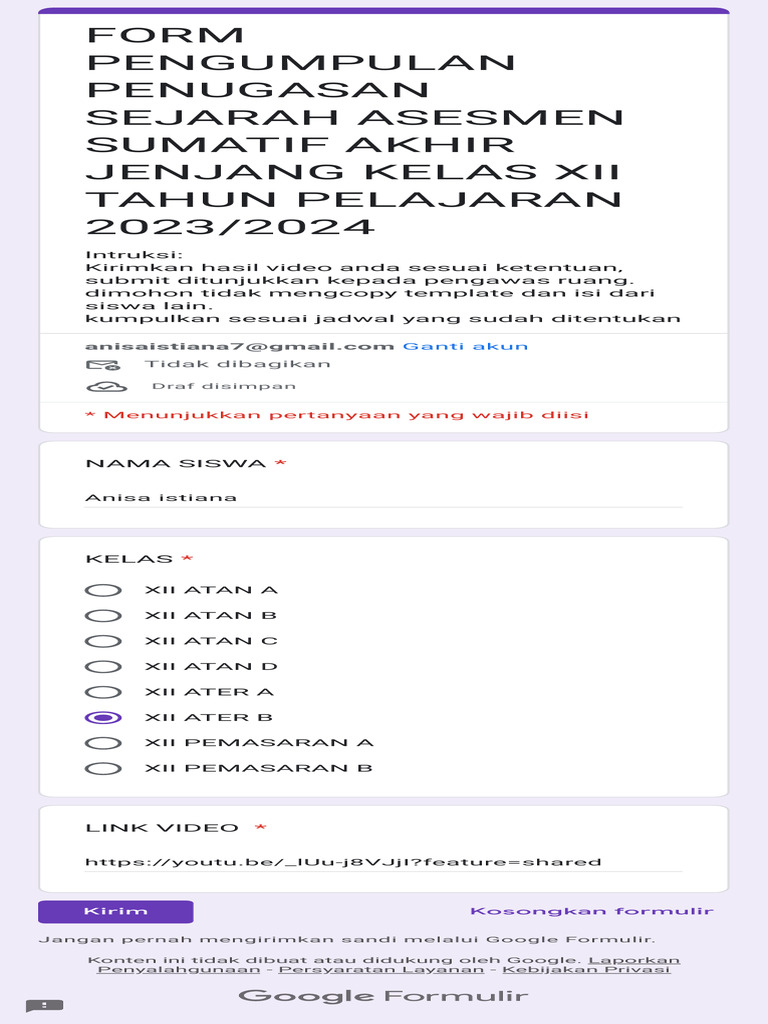 Form Pengumpulan Penugasan Sejarah Asesmen Sumatif Akhir Jenjang Kelas Xii Tahun Pelajaran ...