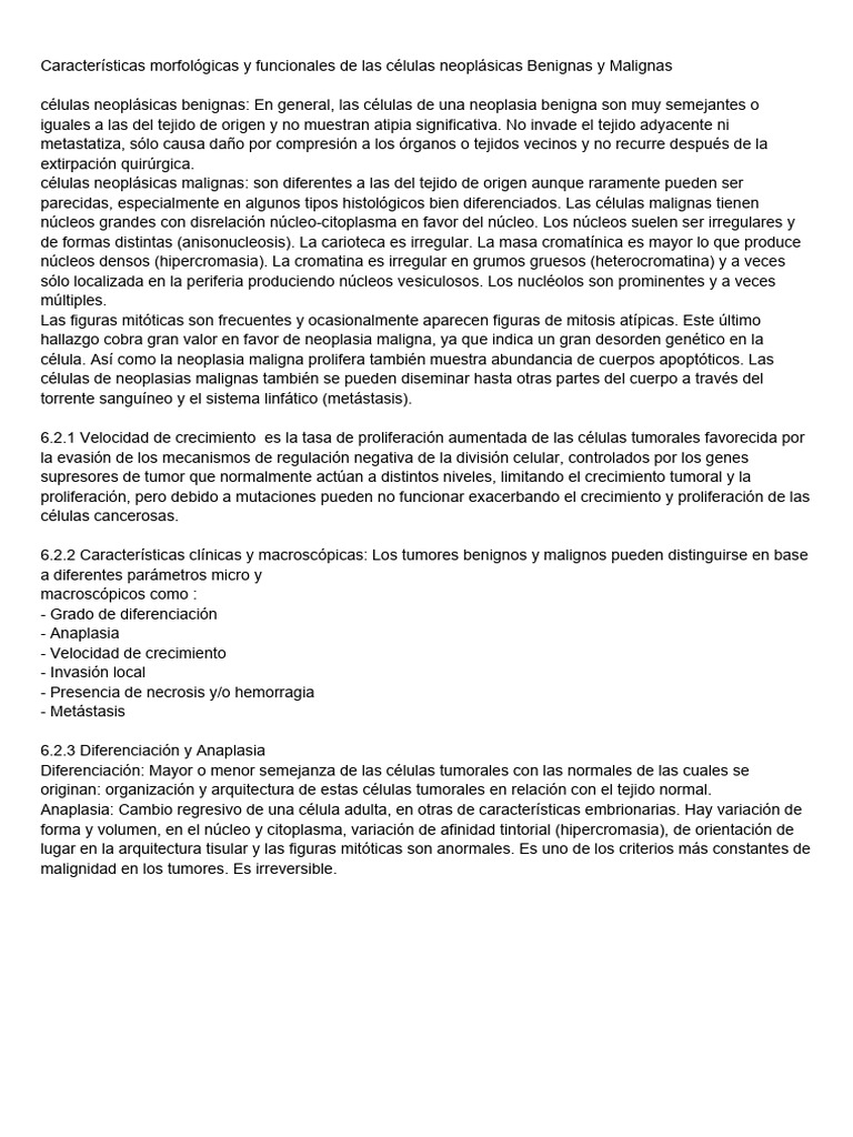 Células Neoplásicas Benignas y Malignas | PDF | Cáncer | Neoplasias
