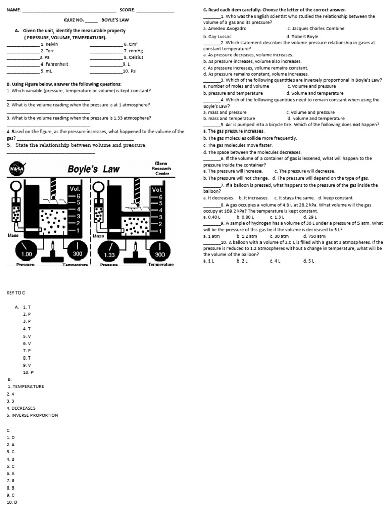 Boyles Law Quiz | Download Free PDF | Gases | Pressure