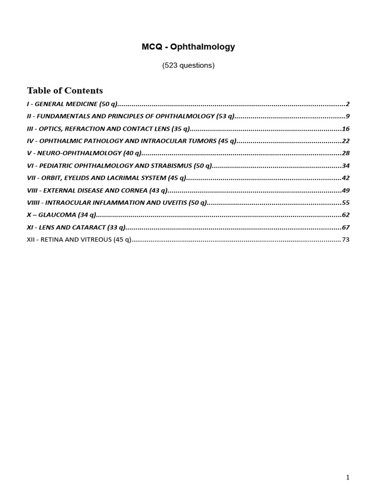 MCQ Ophthalmology | PDF | Ophthalmology | Diseases And Disorders