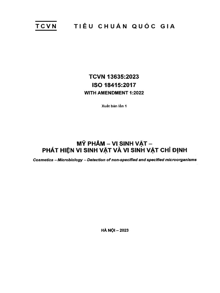 tieu-chuan-tcvn-13635-2023-my-pham-vi-sinh-vat-phat-hien-vi-sinh-vat-va-vi-sinh-vat-chi-dinh | PDF