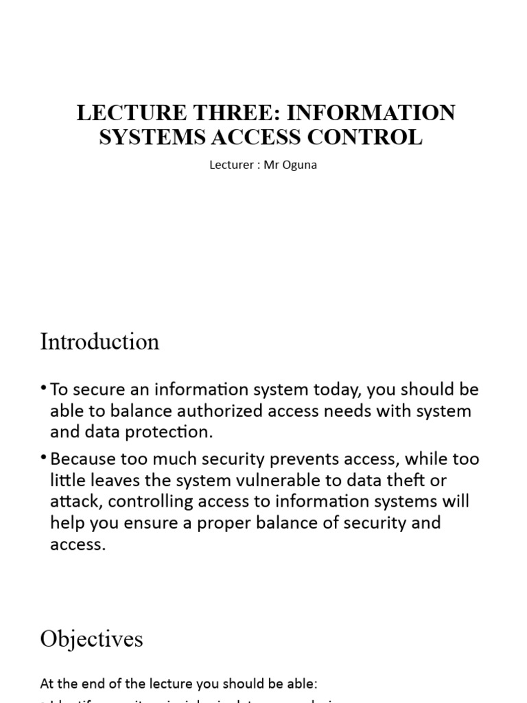 Lecture Three Information Systems Access Control Pdf Computer