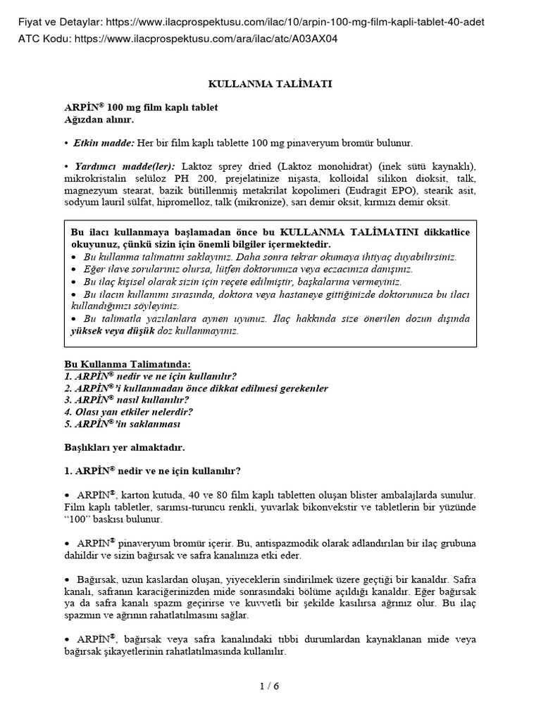 Arpin 100 MG Film Kapli Tablet KT | PDF