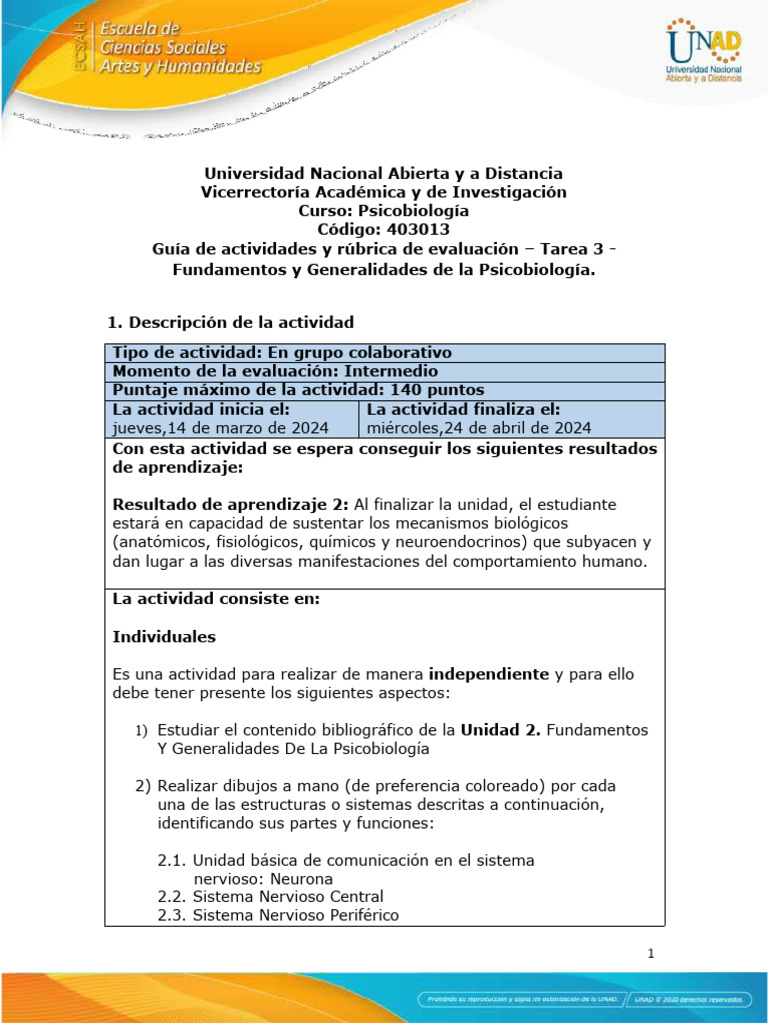 Guía de Actividades y Rúbrica de Evaluación - Unidad 2 - Tarea 3 - Fundamentos y Generalidades ...