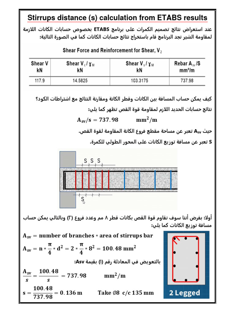 Stirrups Distance (s) Calculation From ETABS Results | PDF
