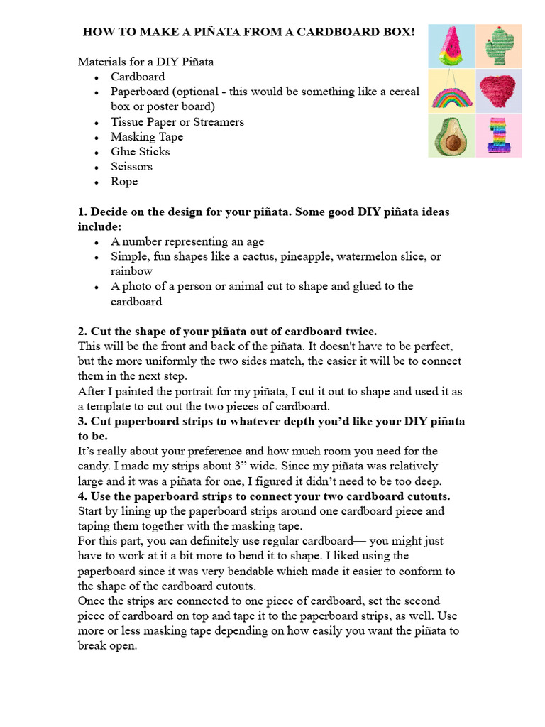 How To Make A Piñata From A Cardboard Box | PDF | Paperboard