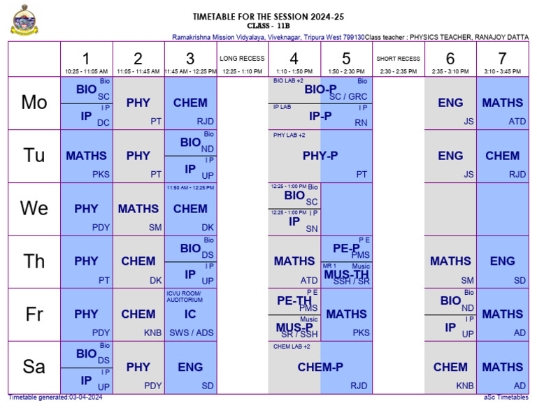 Class Routine-11B | PDF