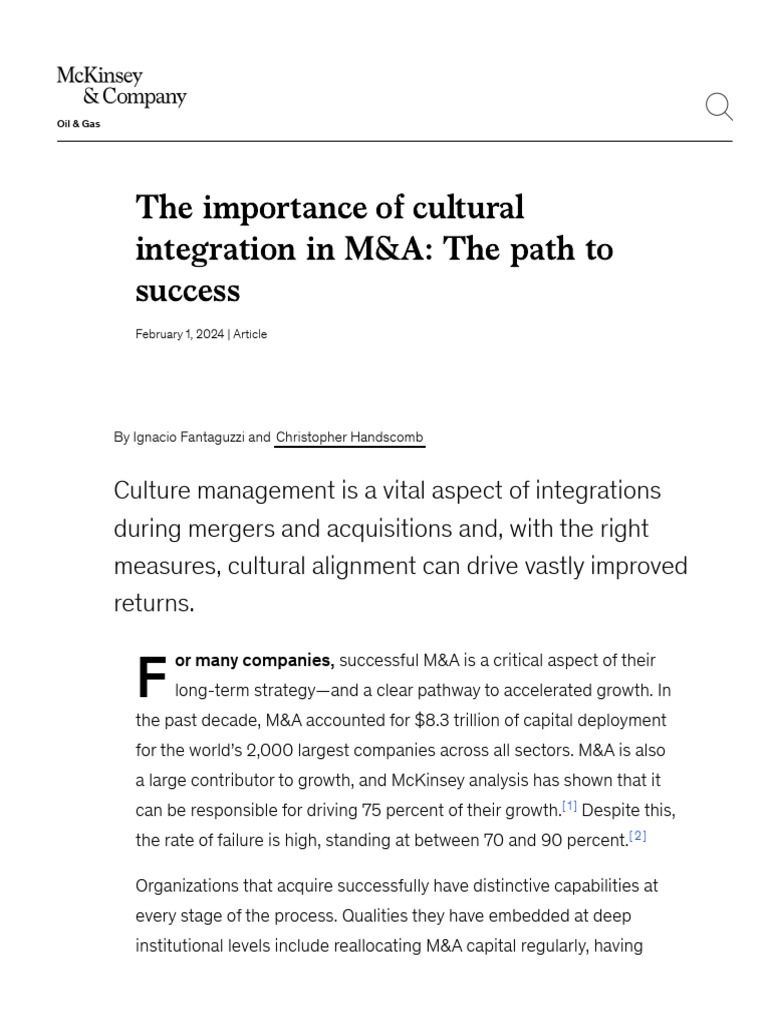 Cultural Integration in M&A Success | PDF | Mergers And Acquisitions ...