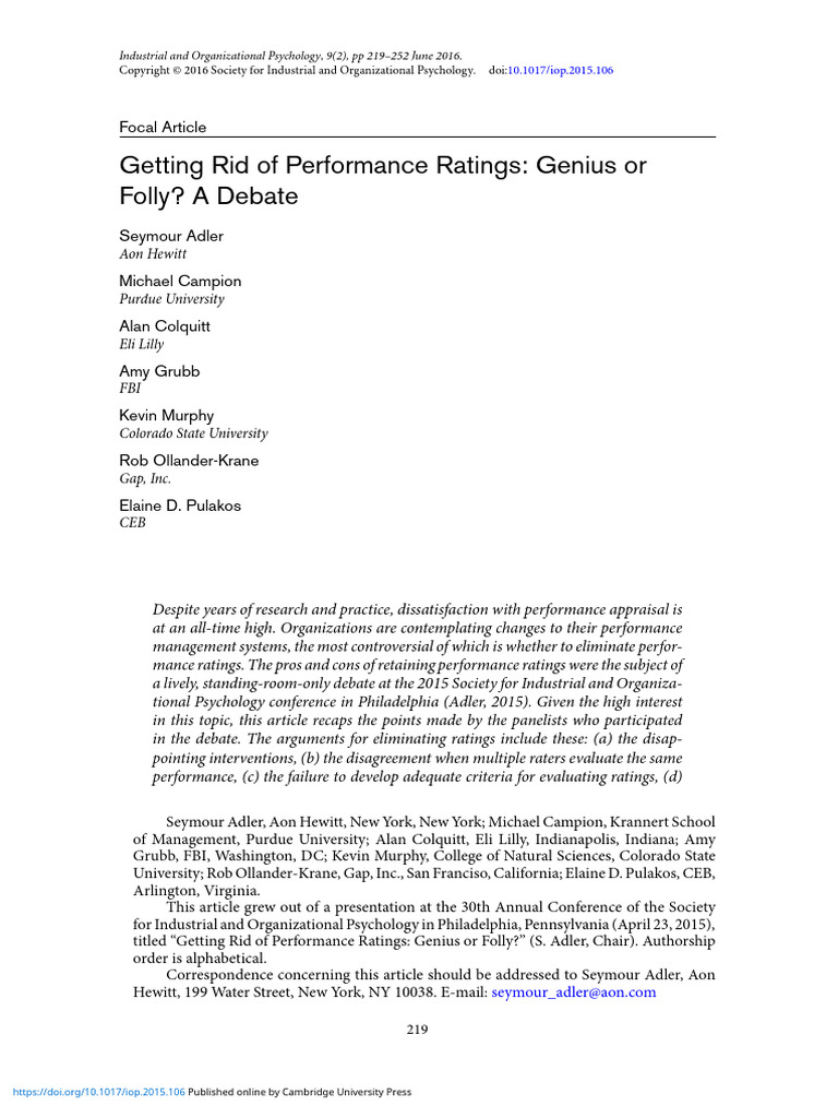 Getting Rid of Performance Ratings Genius or Folly A Debate | PDF ...