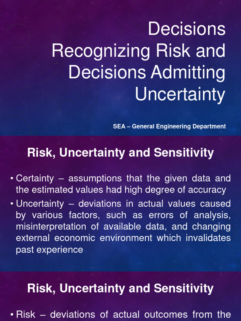 Lesson 12 - Decisions Recognizing Risk and Decisions Admitting ...
